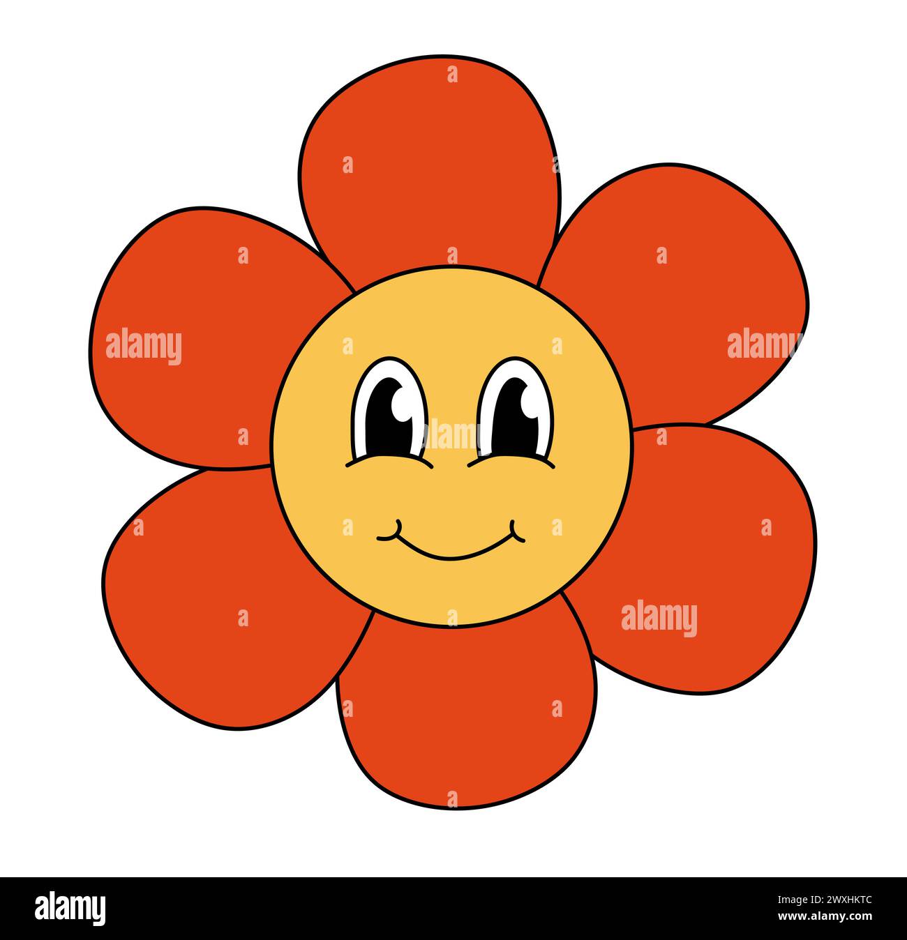Retro 70s 60s 80s Hippie Groovy cute Red Flower. Smiling face. Flower ...