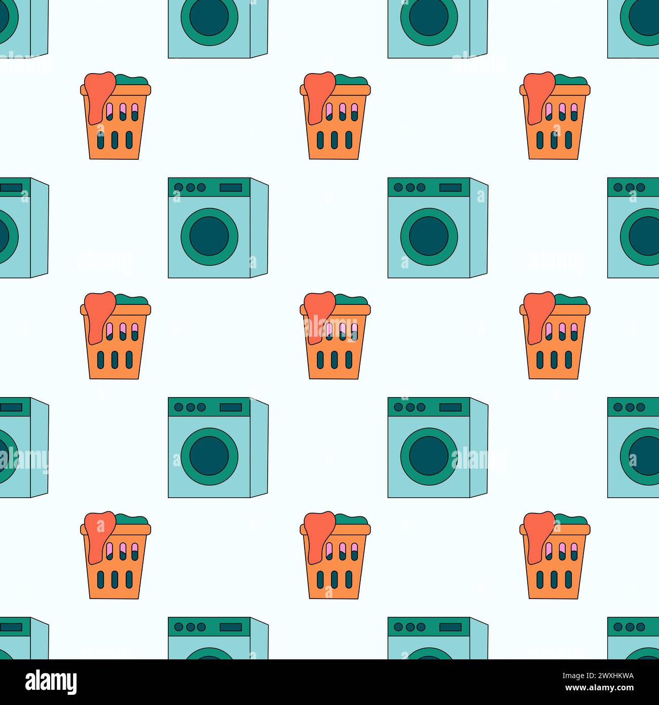Seamless Pattern with Laundry Tools Elements. Washing machine, laundry ...