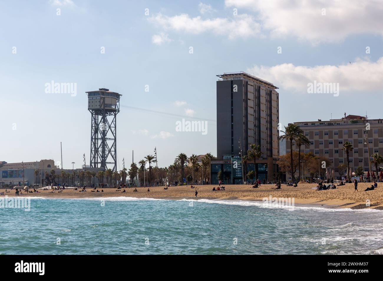 Barcelona, Spain - FEB 10, 2022: Torre Sant Sebastia is a 78 metre tall ...