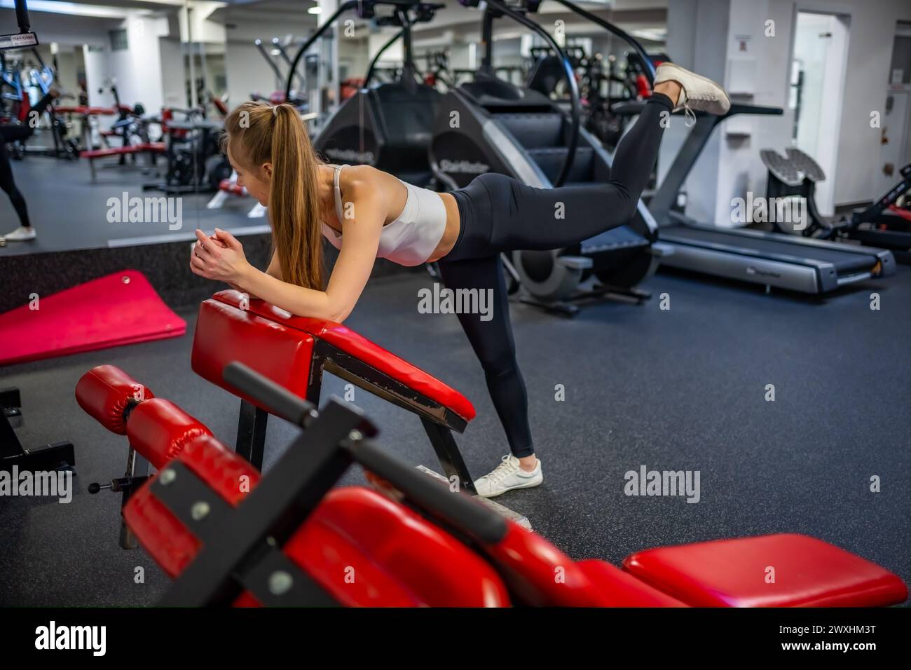 Young woman works out in the gym performing an exercise Stock Photo - Alamy