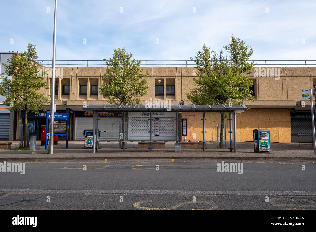 Bus shelter outside Kingschase shopping center, Kingswood, Bristol, UK ...