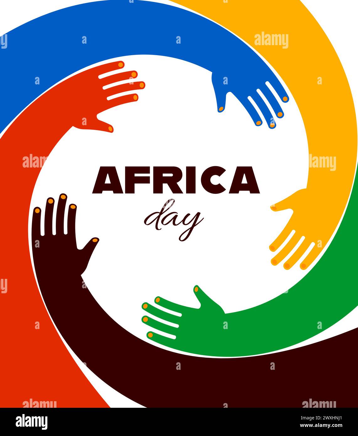 Colorful poster with circle of hands. Africa day, together, community ...