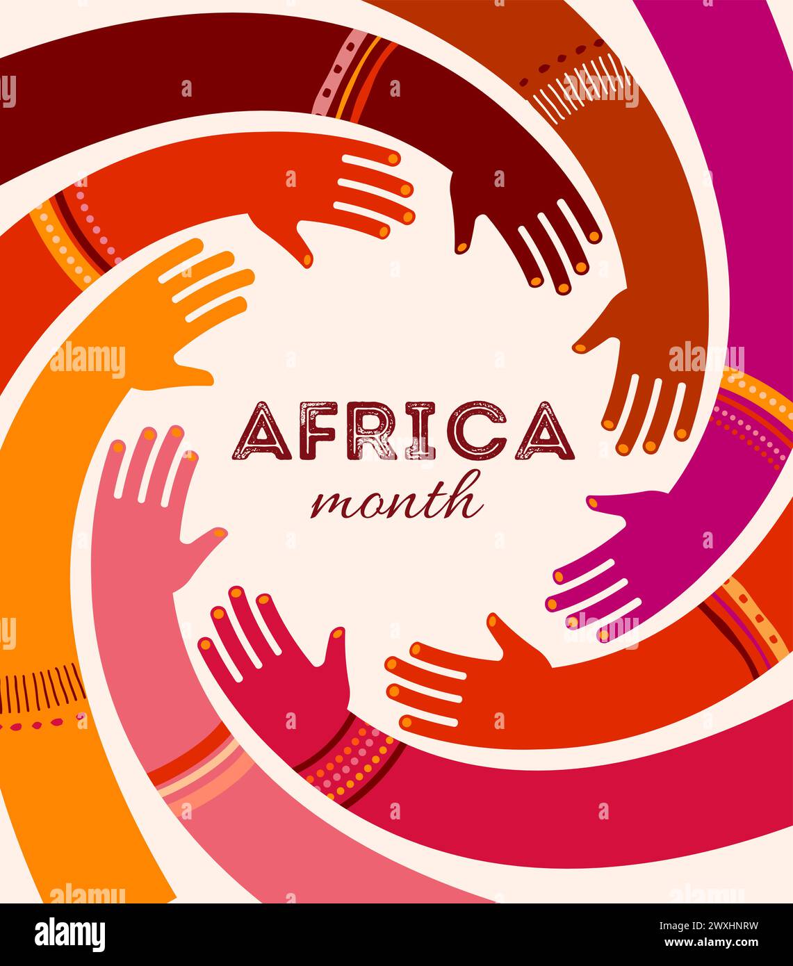 Colorful poster with circle of hands. Africa day, together, community ...