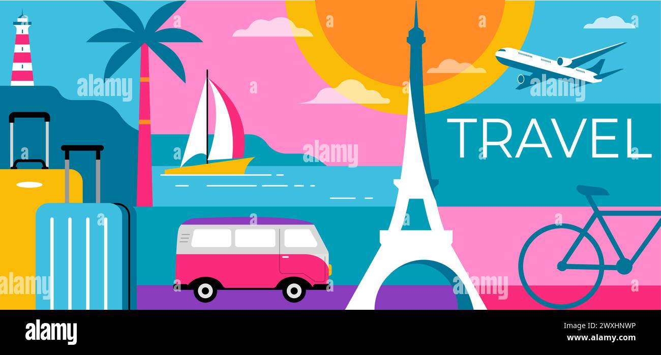 Colorful Geometric Summer and Travel Background, poster, banner. Summer ...