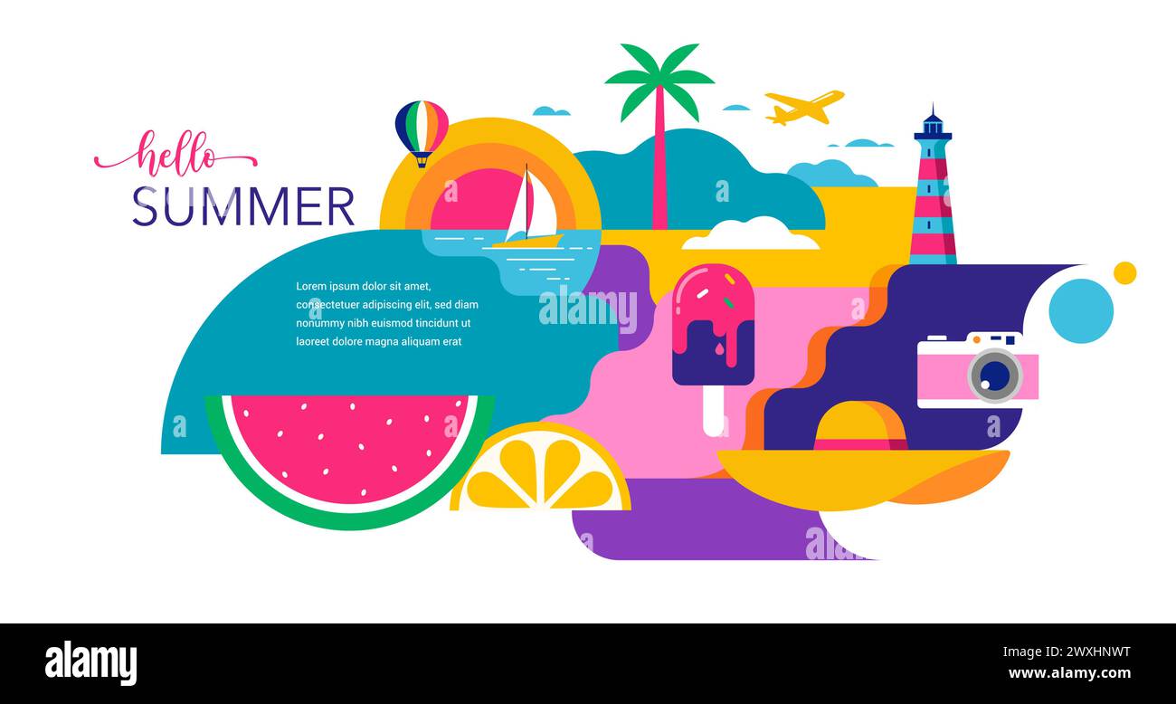Colorful Geometric Summer and Travel Background, poster, banner. Summer ...