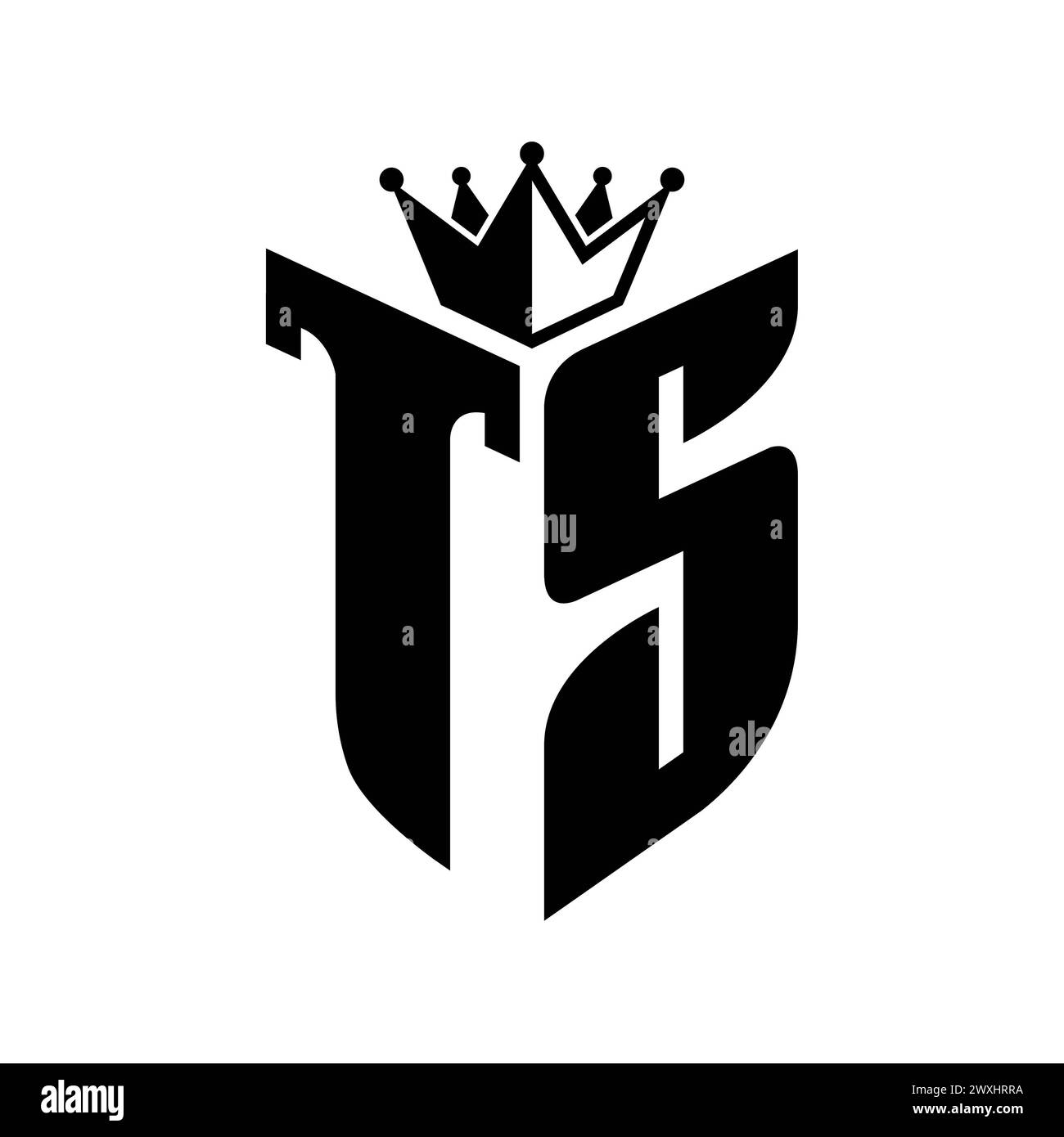 TS Letter monogram with shield shape with crown black and white color design template Stock ...