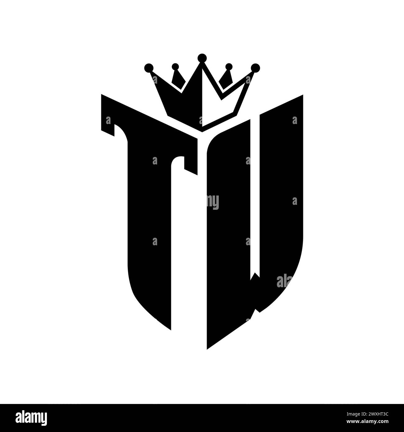 TW Letter monogram with shield shape with crown black and white color design template Stock ...