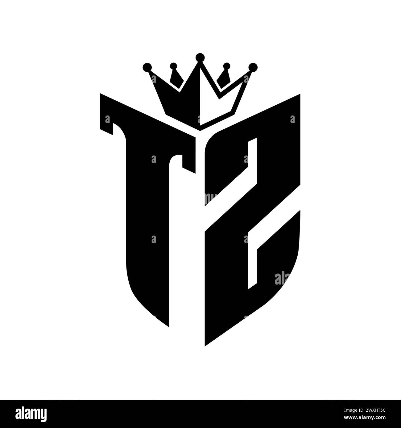 TZ Letter monogram with shield shape with crown black and white color ...