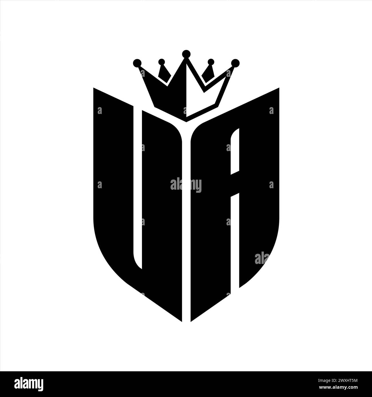 UA Letter monogram with shield shape with crown black and white color ...