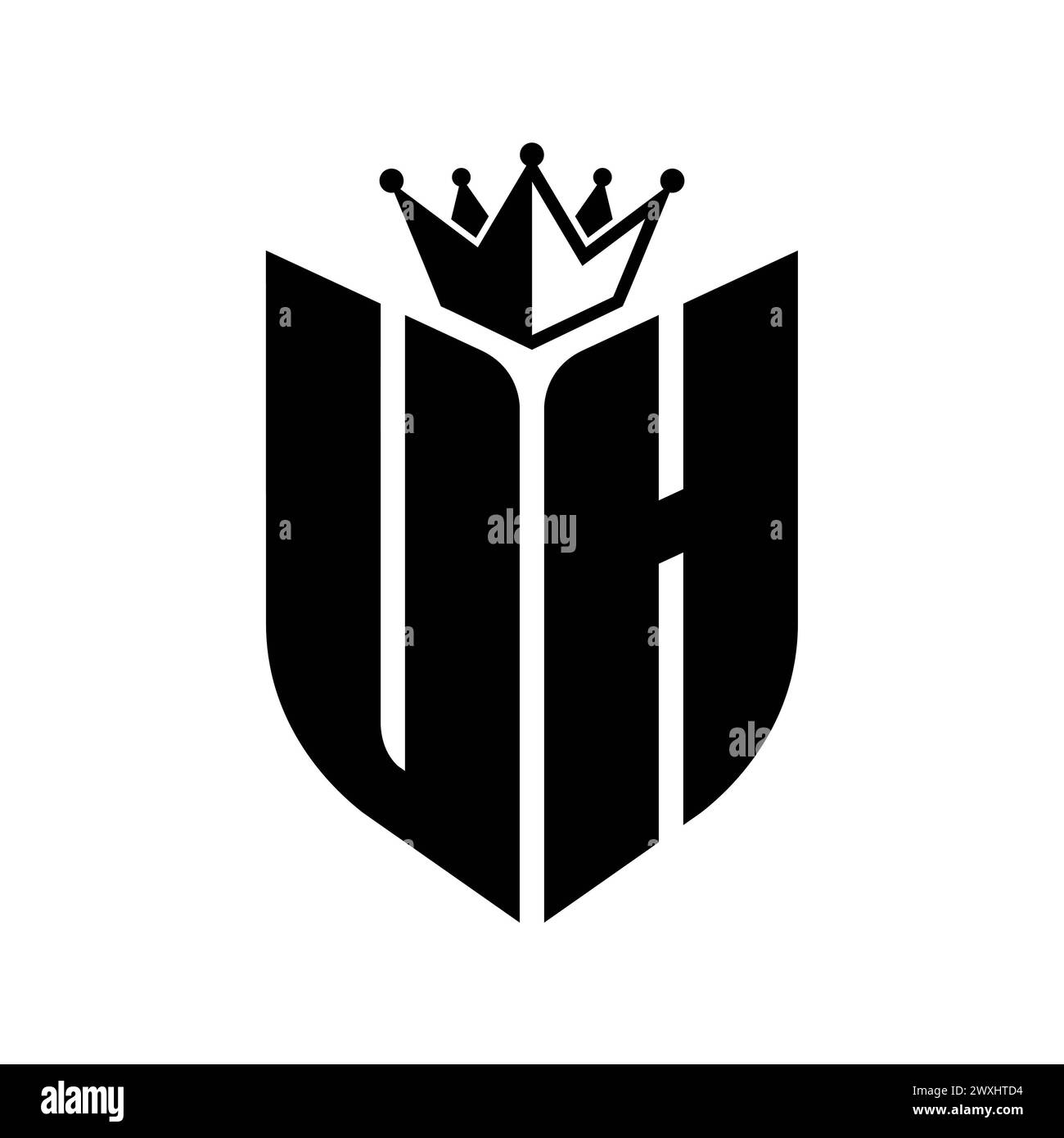 UH Letter monogram with shield shape with crown black and white color ...
