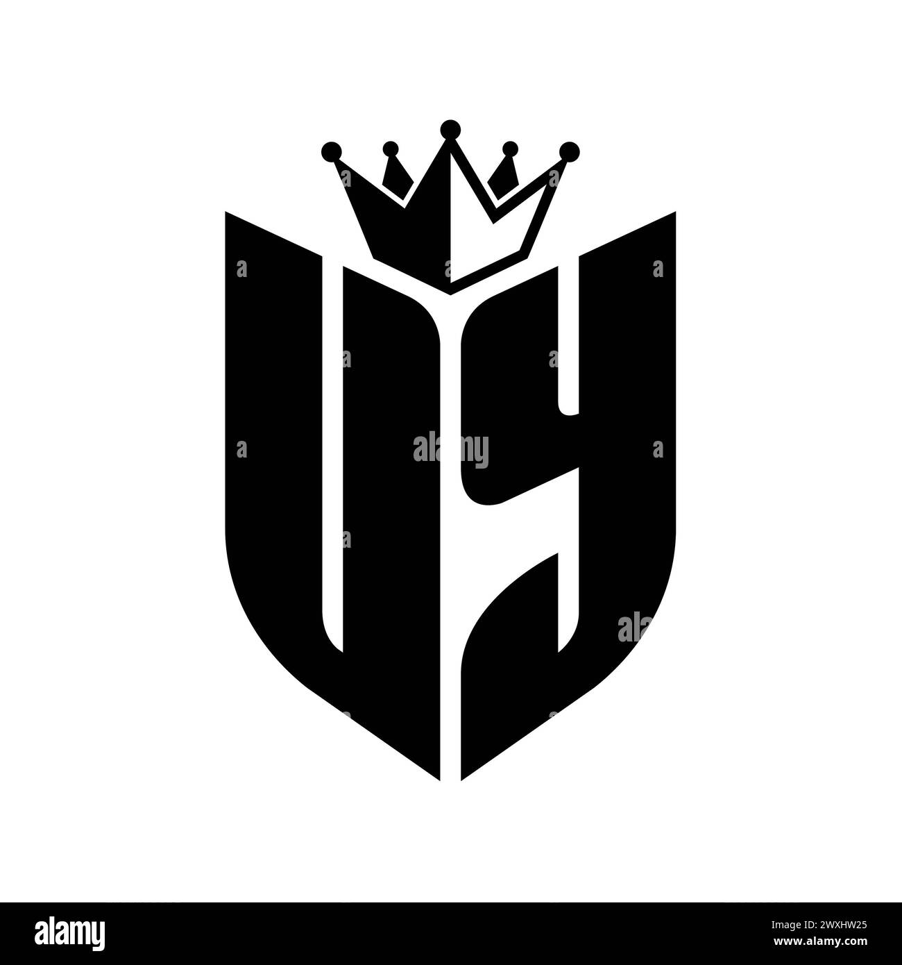 UY Letter monogram with shield shape with crown black and white color ...