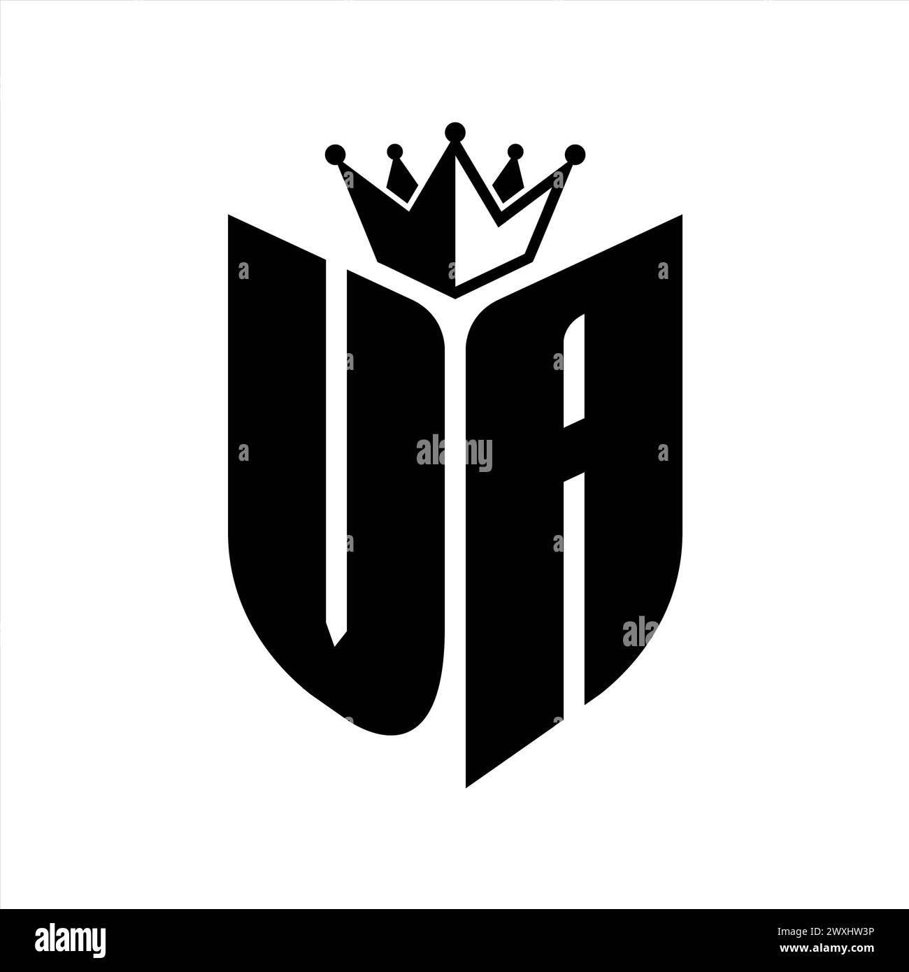 VA Letter monogram with shield shape with crown black and white color design template Stock ...