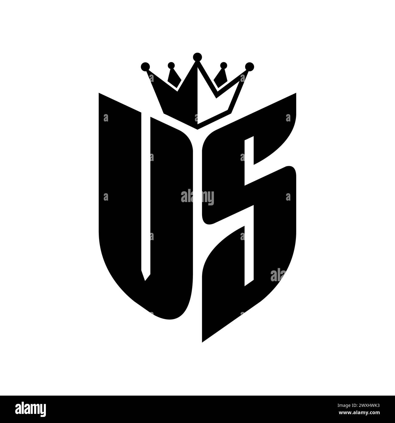 VS Letter monogram with shield shape with crown black and white color ...