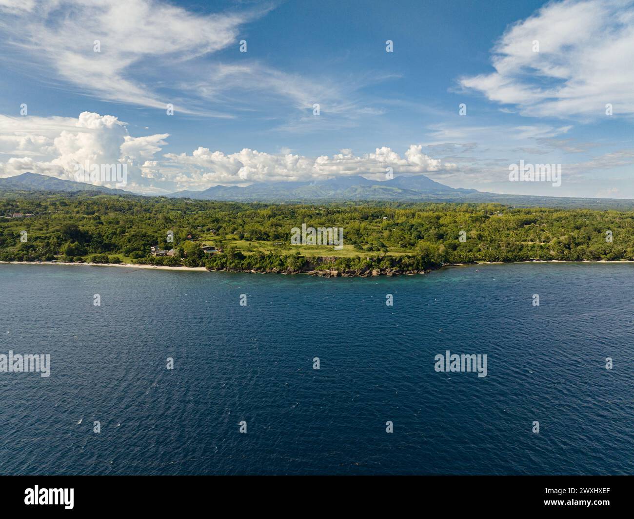 View from the sea to the island of Negros with mountains. Negros ...