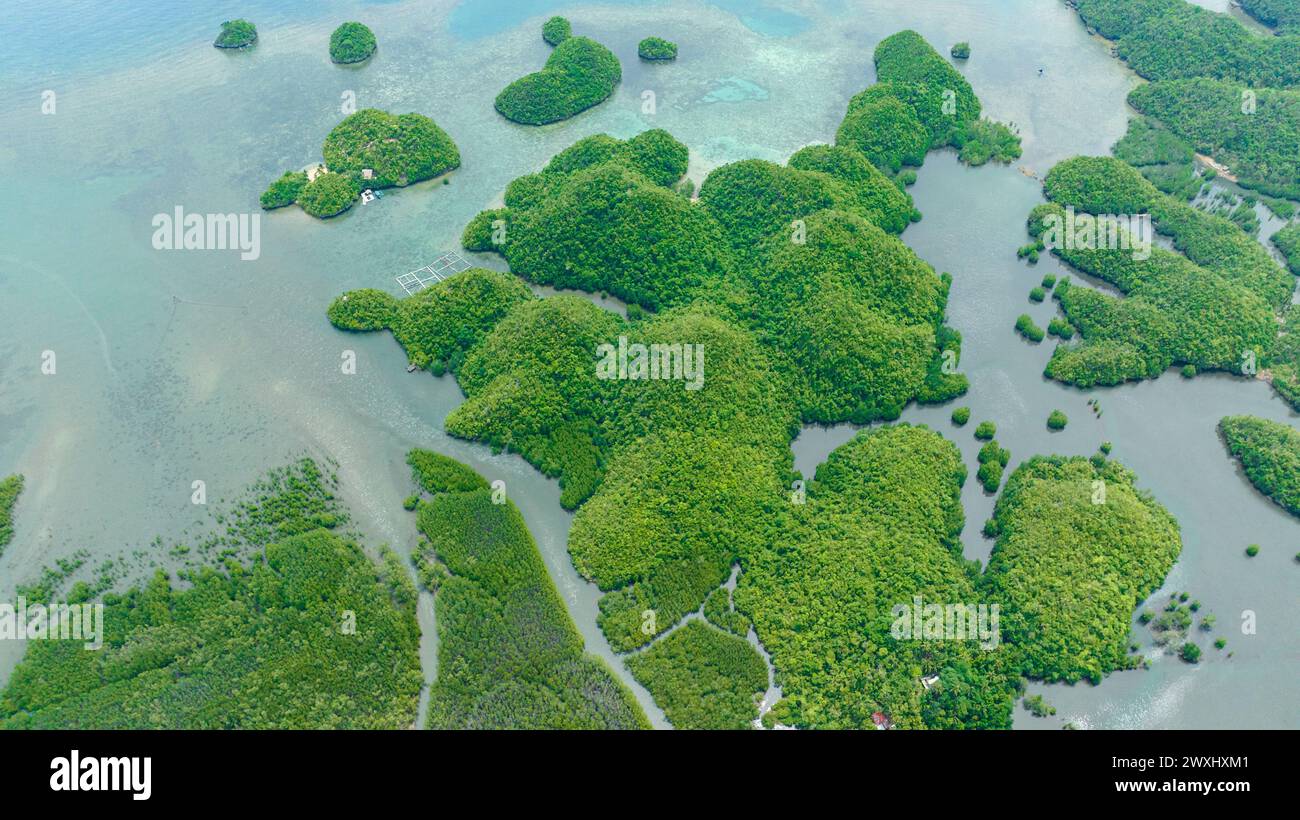 Top view of tropical island in the cove. Clusters of islands in lagoons ...