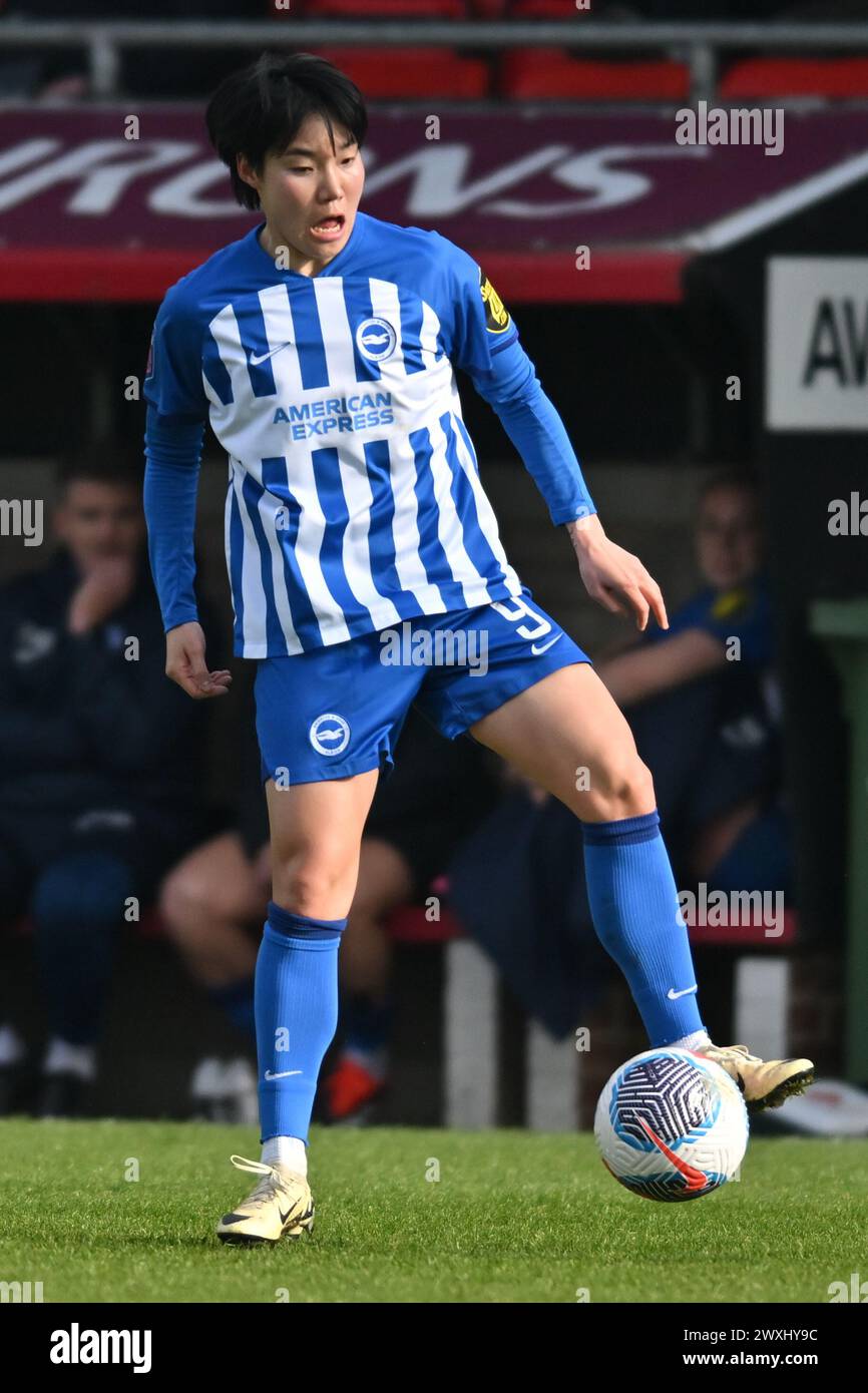 Dagenham, Kent, UK. Sunday 31st March 2024.Geum min Lee (9 Brighton ...