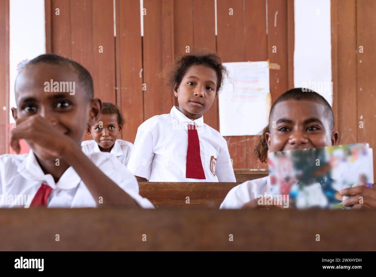 INDONESIA, ISLAND KRI - JANUARY 29, 2024: Pupils of village school on ...