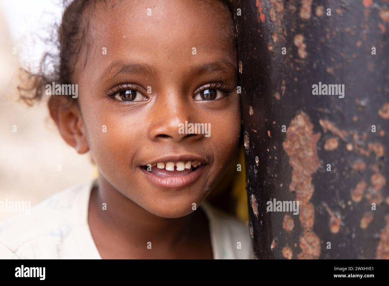 INDONESIA, ISLAND KRI - JANUARY 25, 2024: Little Papuan girl stands ...
