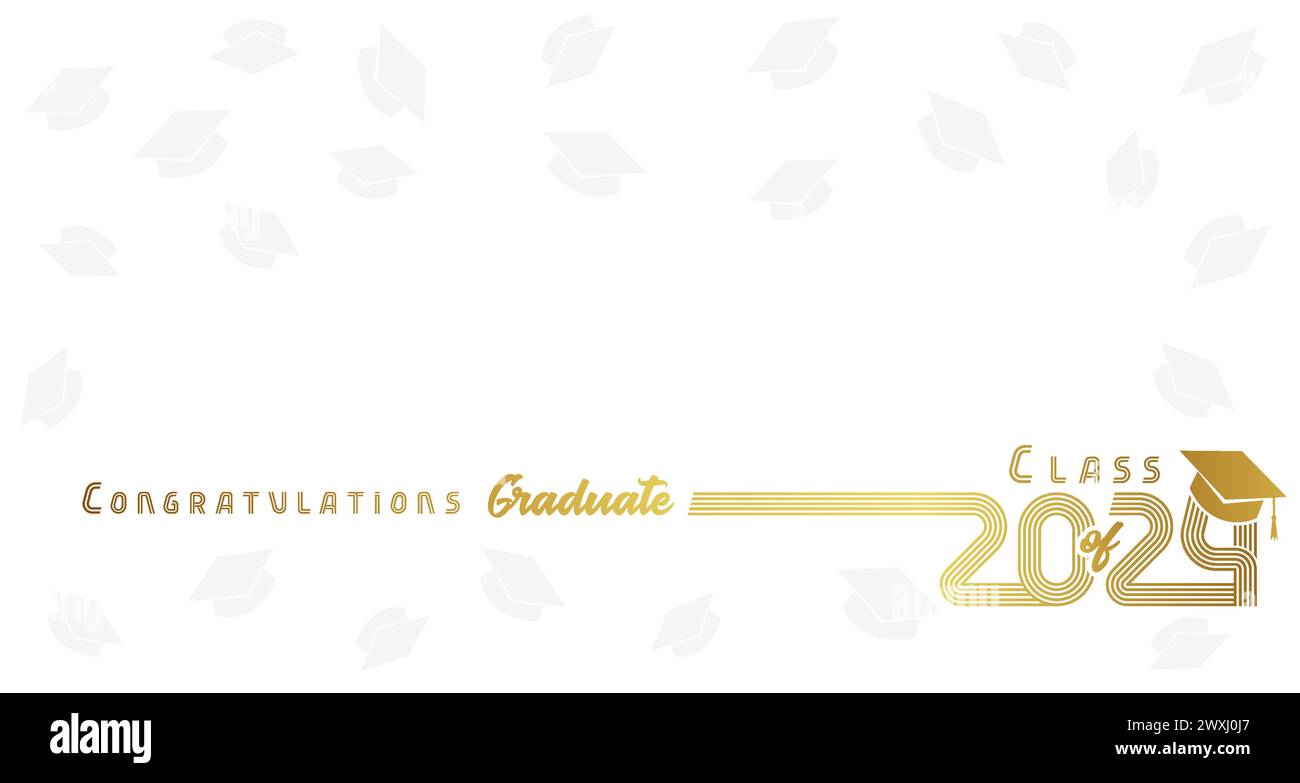 Class of 2024, Congratulation Graduate golden line design. Class of 2024 with square academic ...