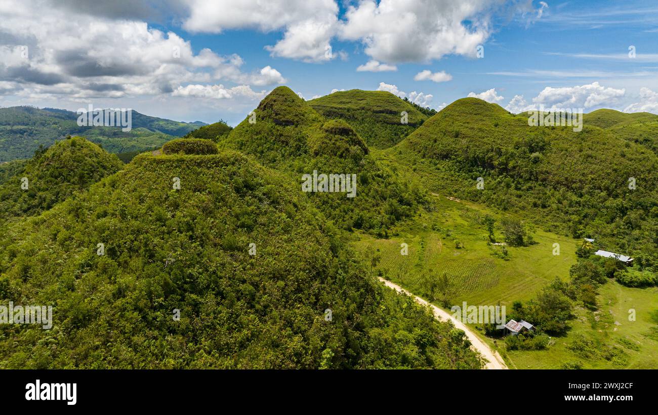 Aerial drone of limestone peaks in the highland. Hinakpan Chocolate ...