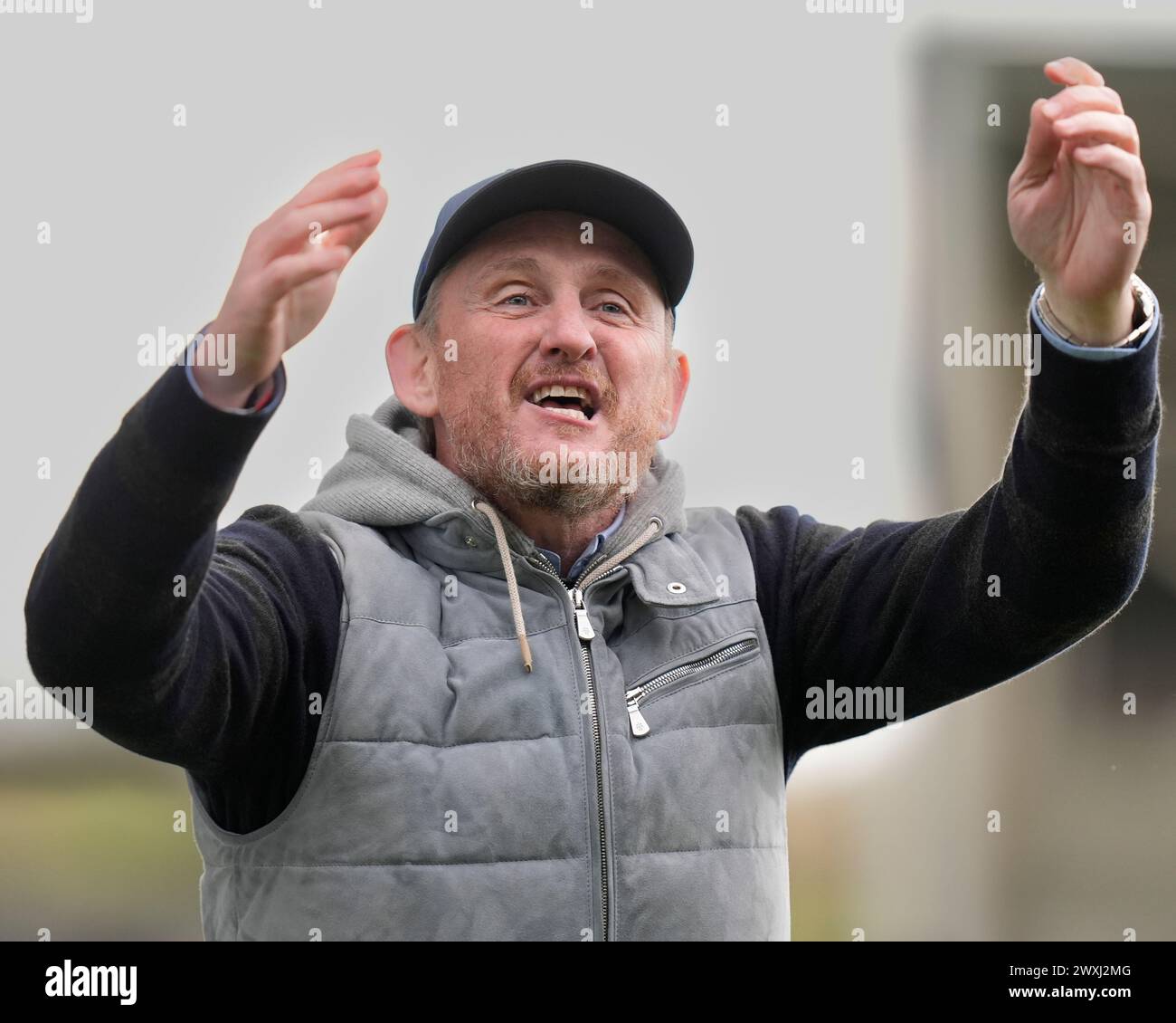Sale Sharks co=owner Simon Orange salutes the fans after during the ...
