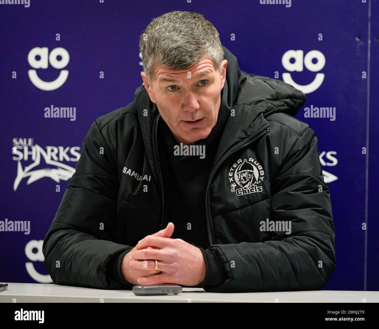 Rob Baxter, Director of Rugby at Exeter Chiefs speaks to the press ...
