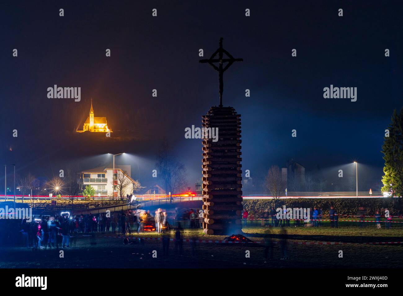 Easter fire, wooden towers made from spruce trunks and filled with ...
