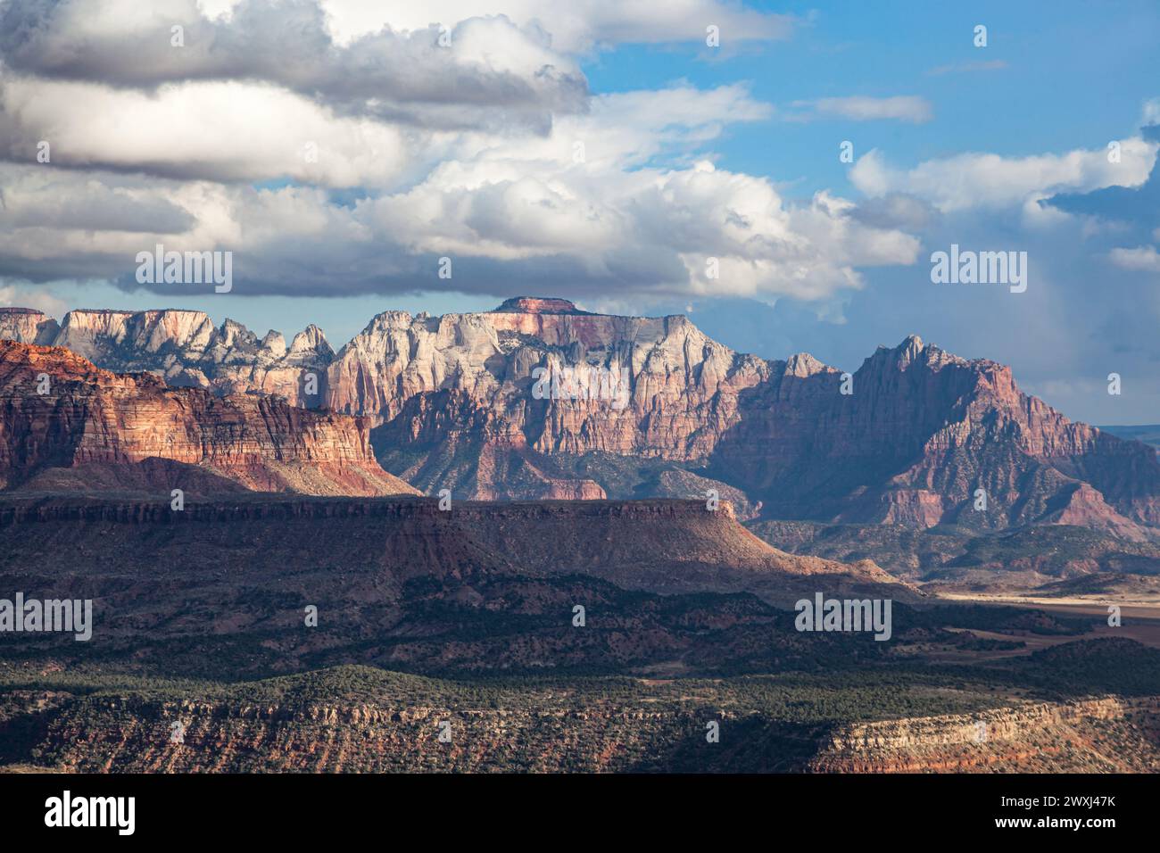 Zion National Park's dramatic mountains in afternoon sunshine with ...