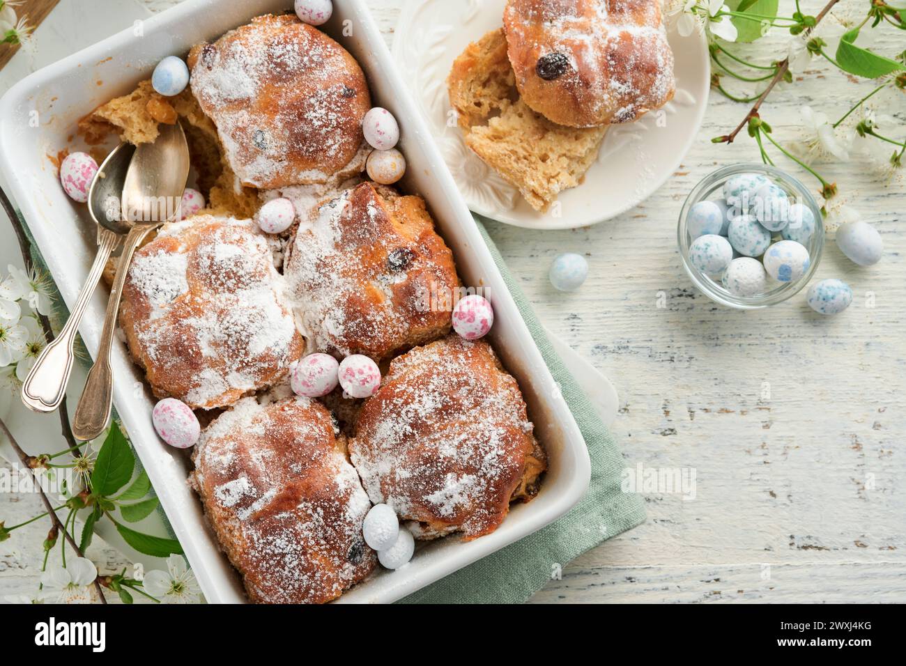 Easter Hot cross buns. Traditional Easter treats cross buns with ...