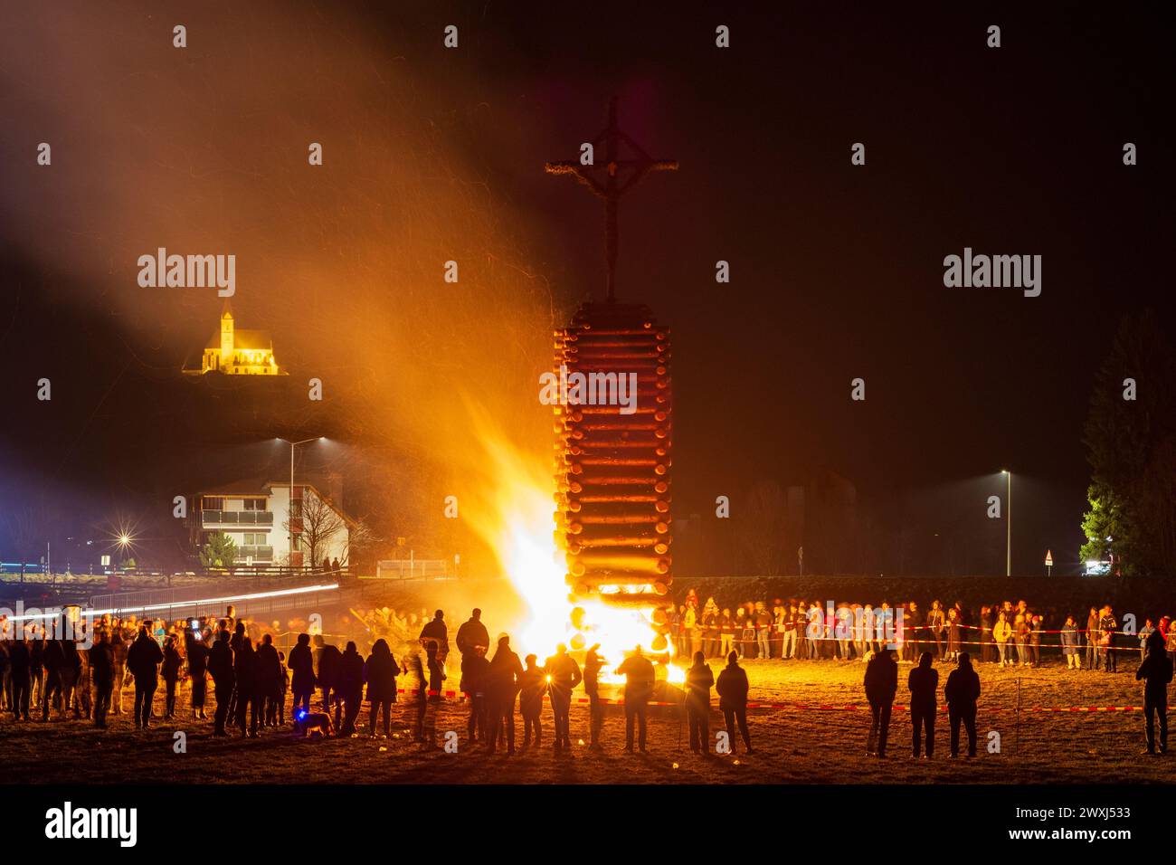 Tamsweg: Easter fire, wooden towers made from spruce trunks and filled ...