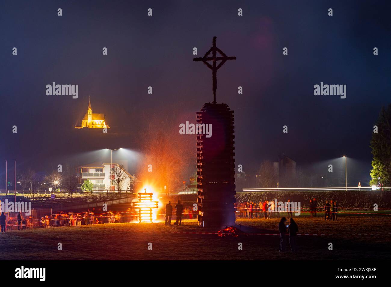 Tamsweg: Easter fire, wooden towers made from spruce trunks and filled ...