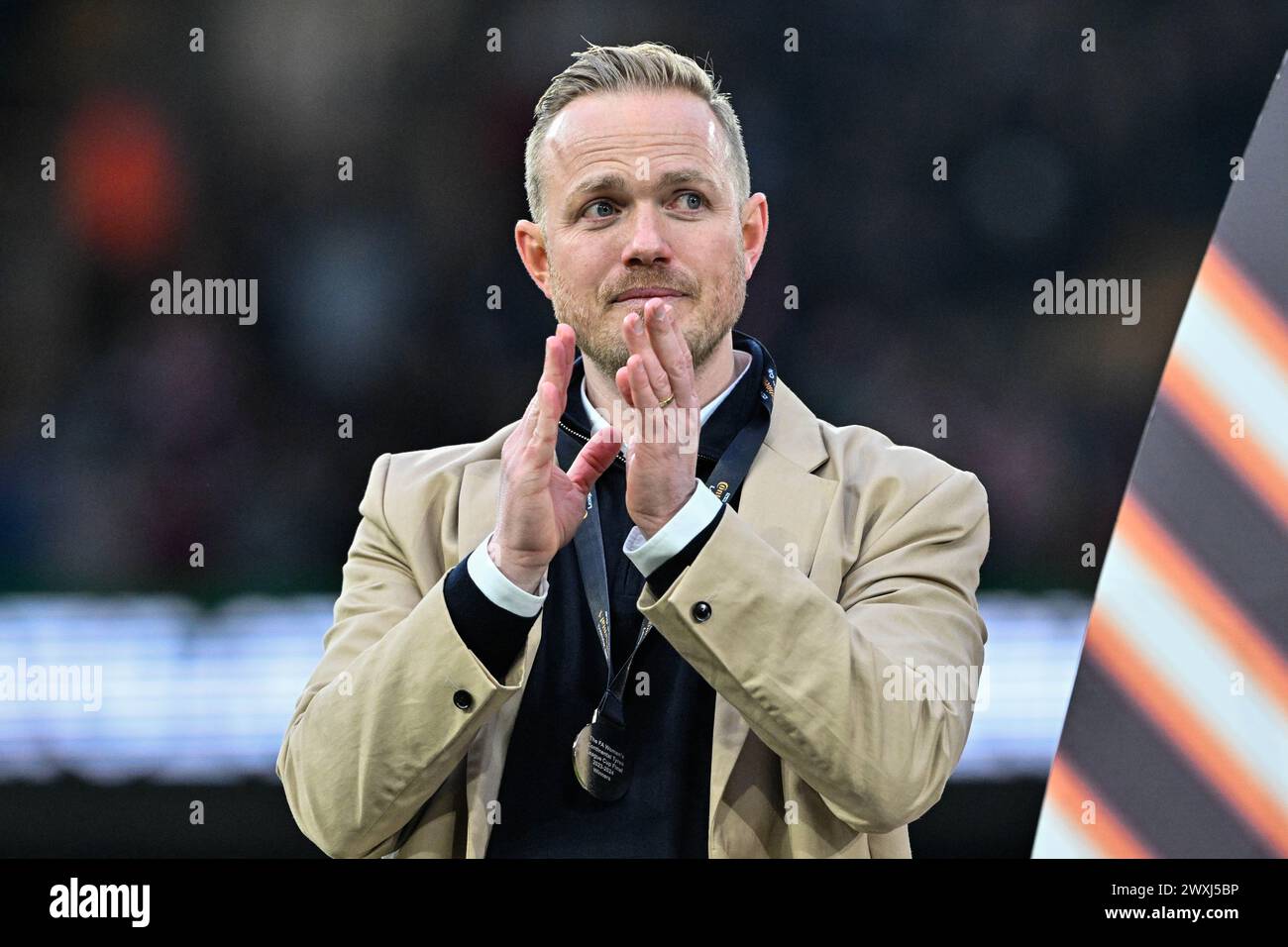 Jonas Eidevall manager of Arsenal Women applauds after the FA Women's ...