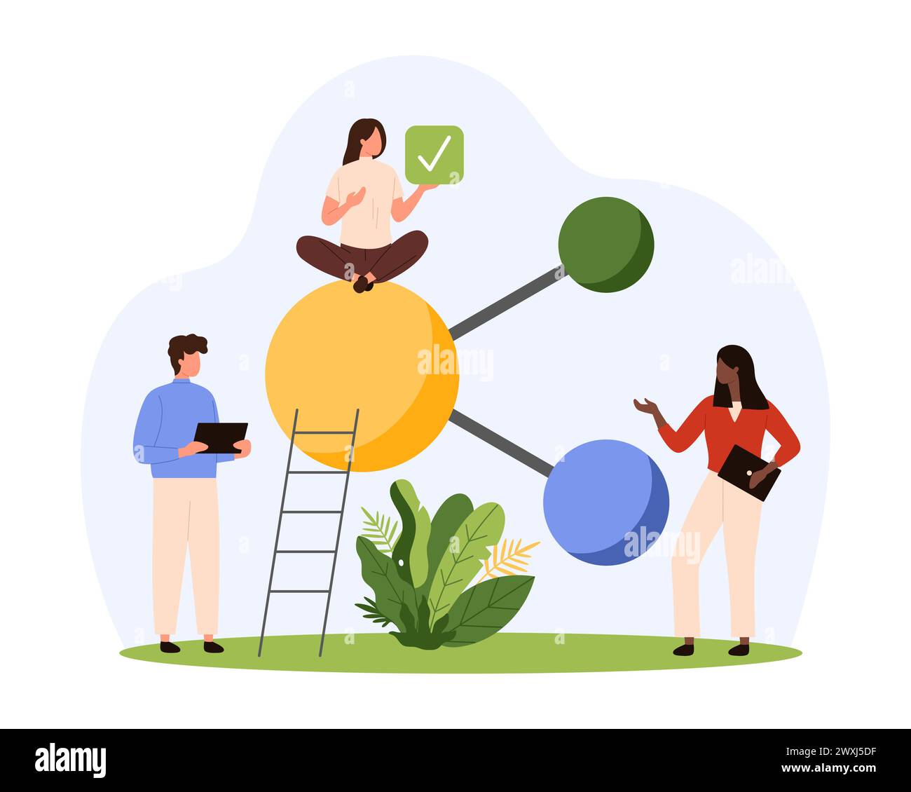 Global link, social media share. Tiny people connect to online network ...