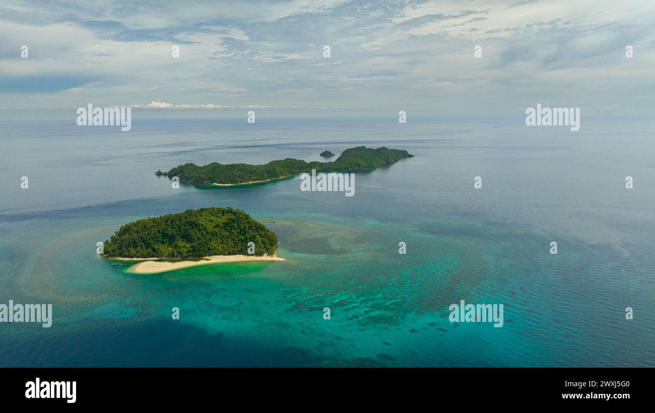 Aerial view of tropical islands with beach and blue sea. Agutaya and ...