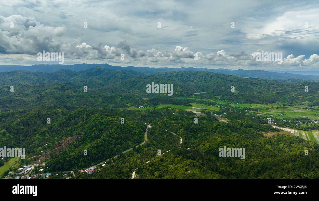 Aerial view of sugarcane plantations and agricultural land in the ...