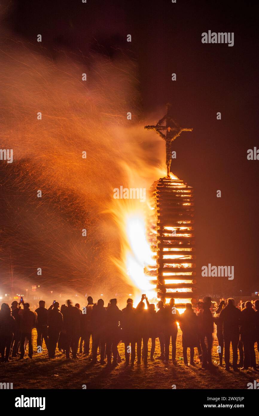 Tamsweg: Easter fire, wooden towers made from spruce trunks and filled ...