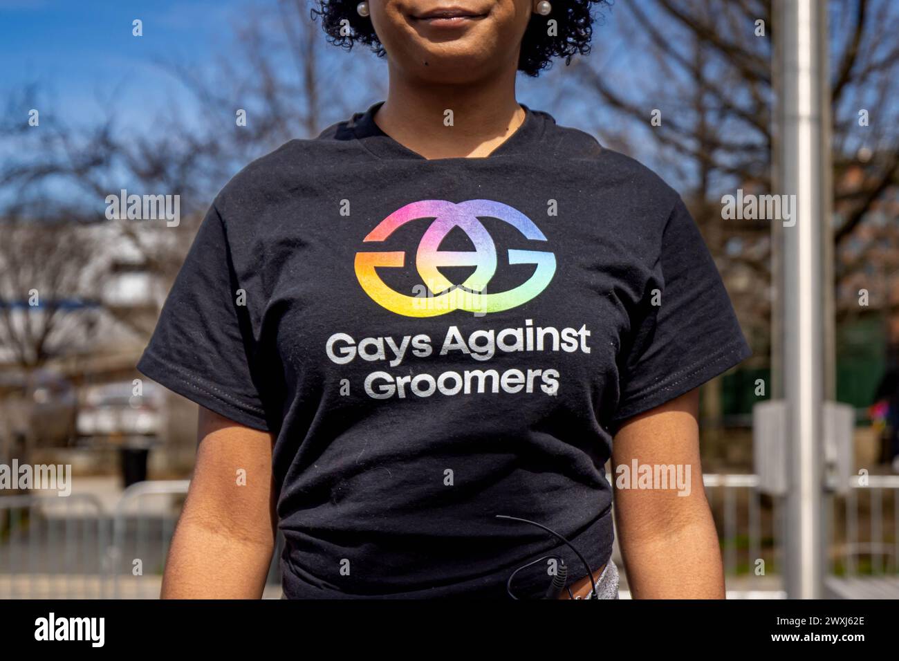 NEW YORK, NEW YORK - MARCH 30: A far right activist stands in a ...