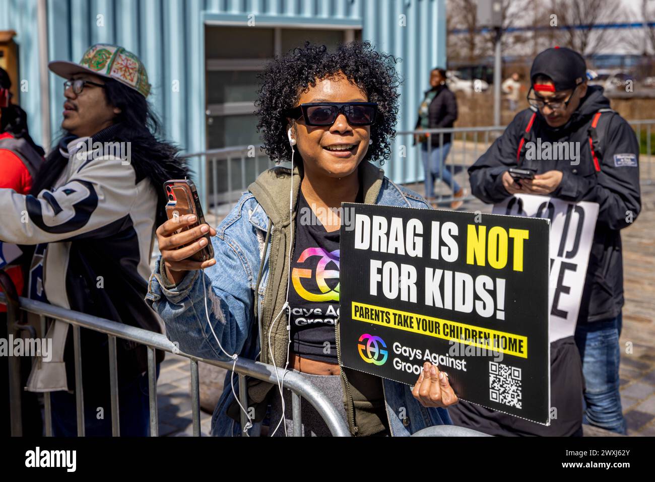 NEW YORK, NEW YORK - MARCH 30: A far right activist stands in a ...