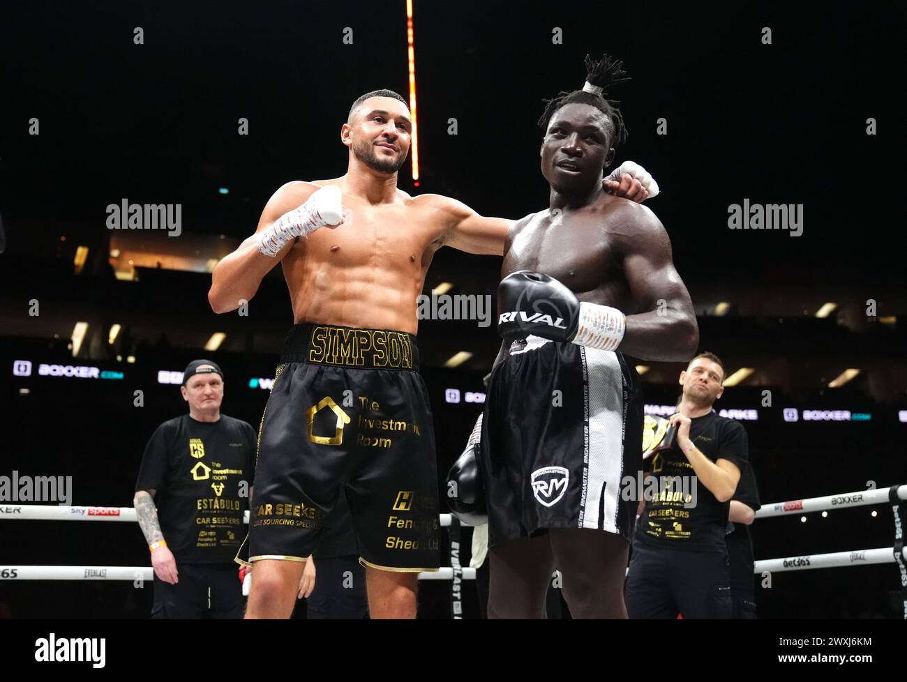 Callum Simpson (left) poses with Dulla Mbabe after their super middle ...