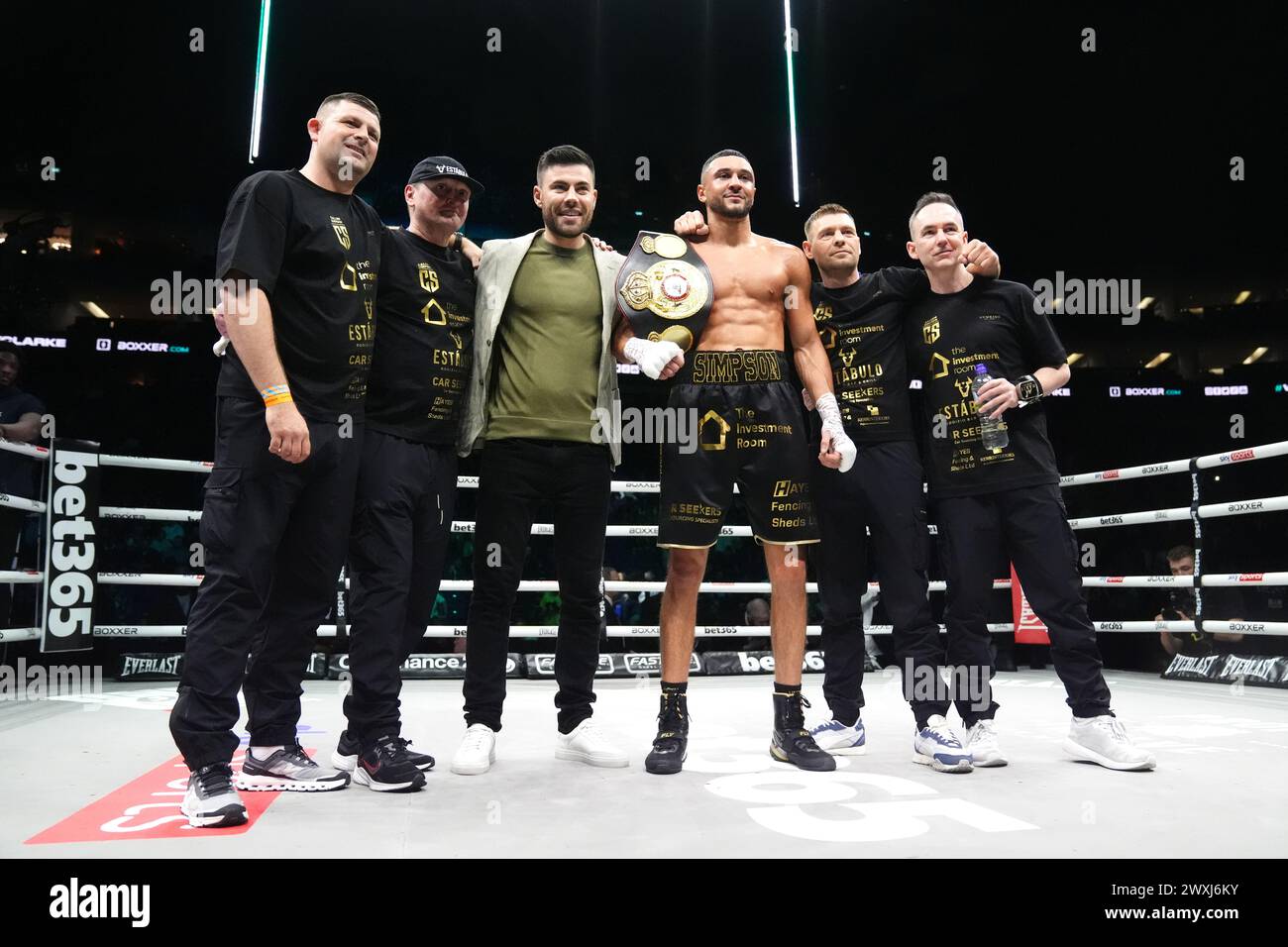 Callum Simpson poses after victory over Dulla Mbabe (not pictured) in ...