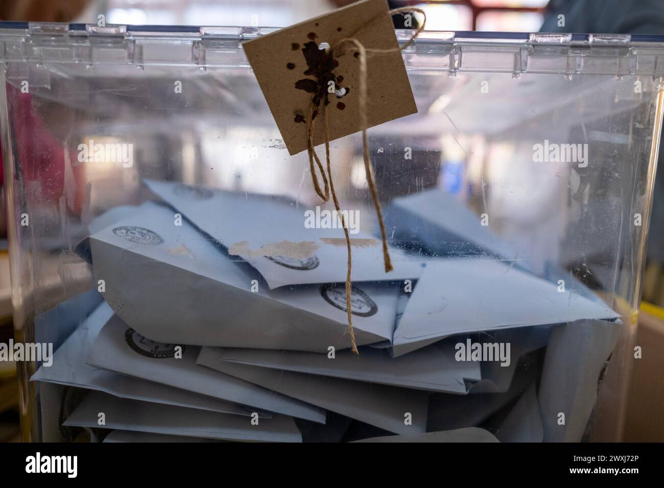 Ankara, Turkey. 31st Mar, 2024. A view of a sealed ballot box. Voting ...