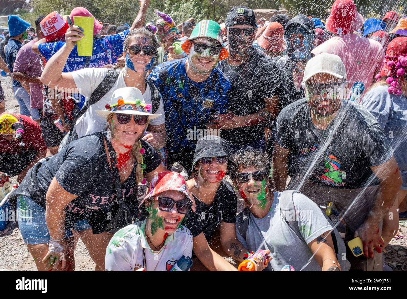Carnival Revellers Spraying Foam At The Annual Tilcara Carnival, Jujuy ...