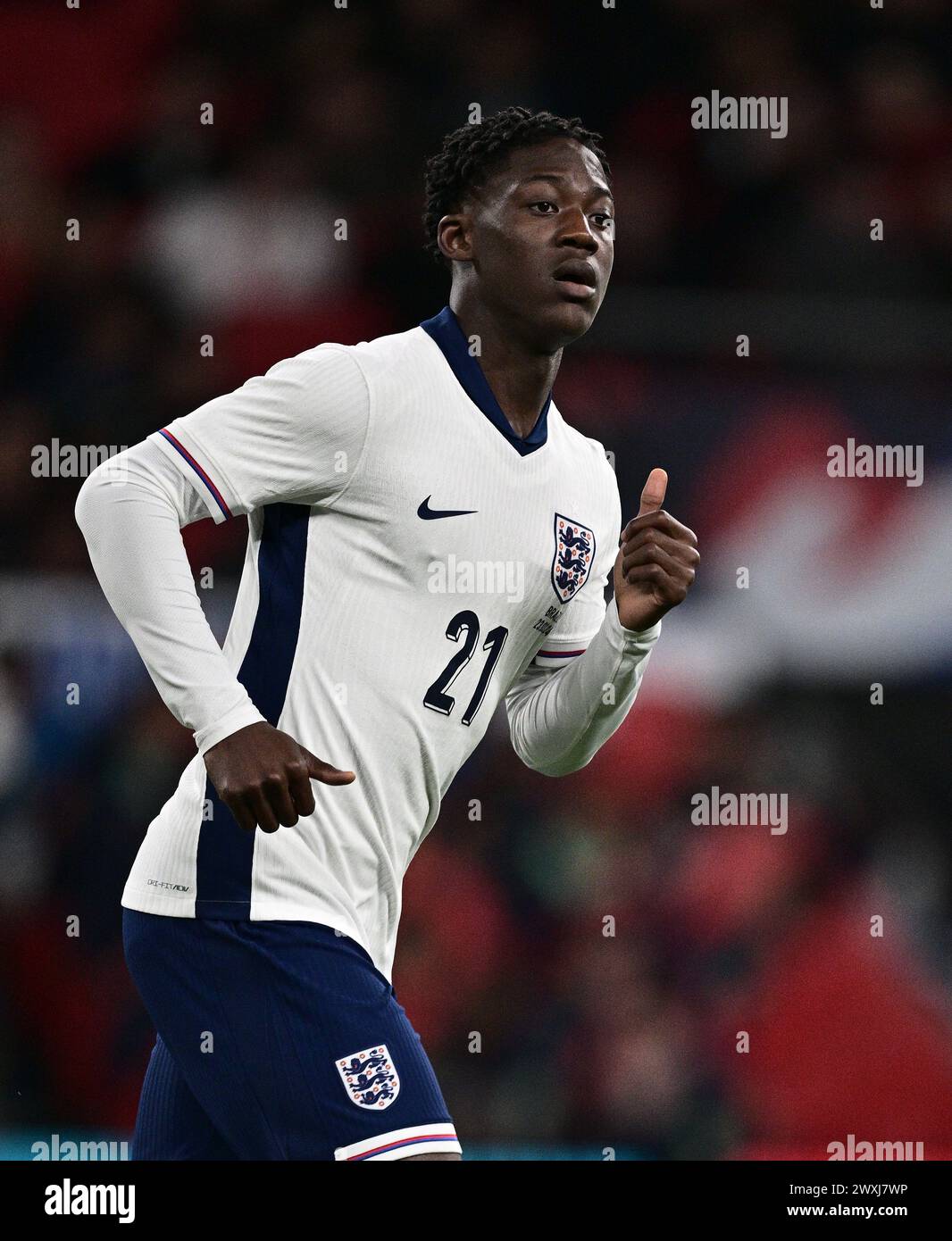 LONDON, ENGLAND - MARCH 23: Kobie Mainoo of England during the ...