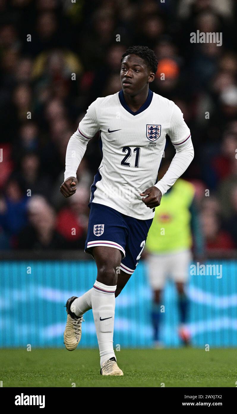 LONDON, ENGLAND - MARCH 23: Kobie Mainoo of England during the ...