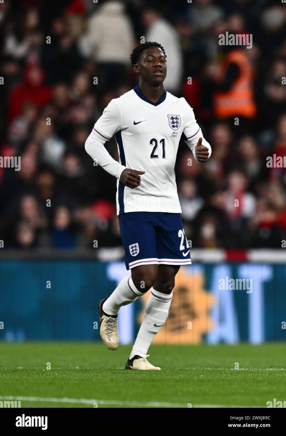 LONDON, ENGLAND - MARCH 23: Kobie Mainoo of England during the ...
