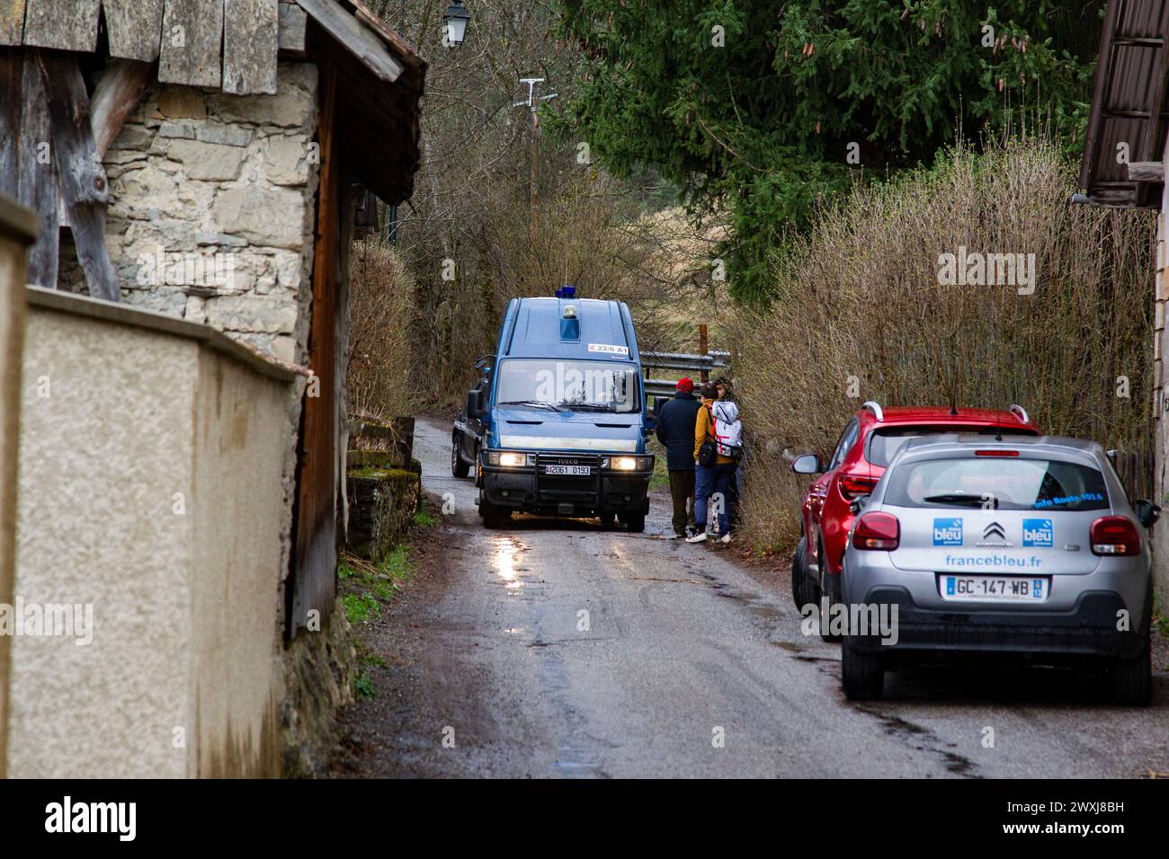 Vernet, France. 31st Mar, 2024. A gendarmerie truck is passing through ...