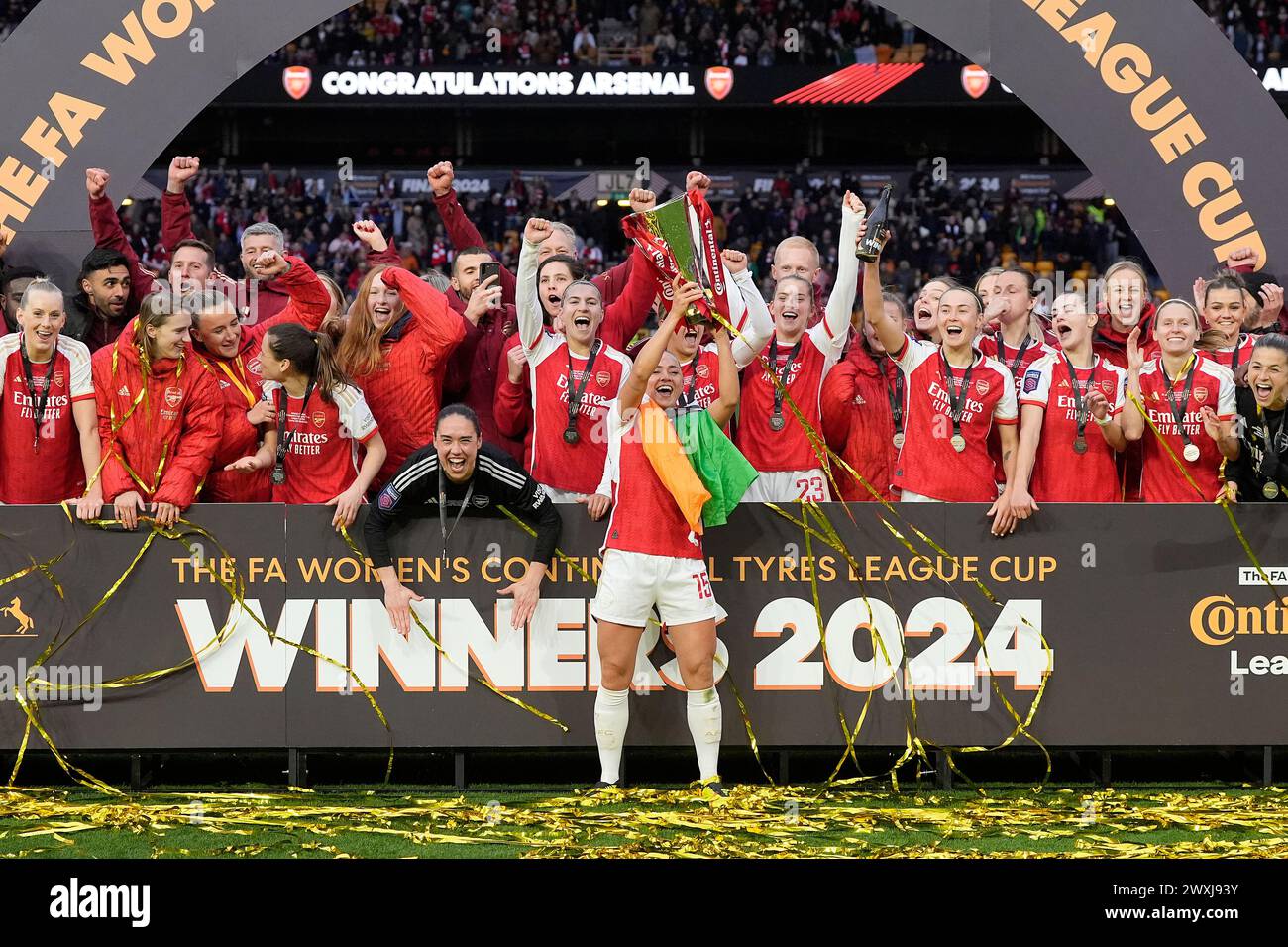 Arsenal’s Katie McCabe lifts the trophy after winning the FA Women's ...