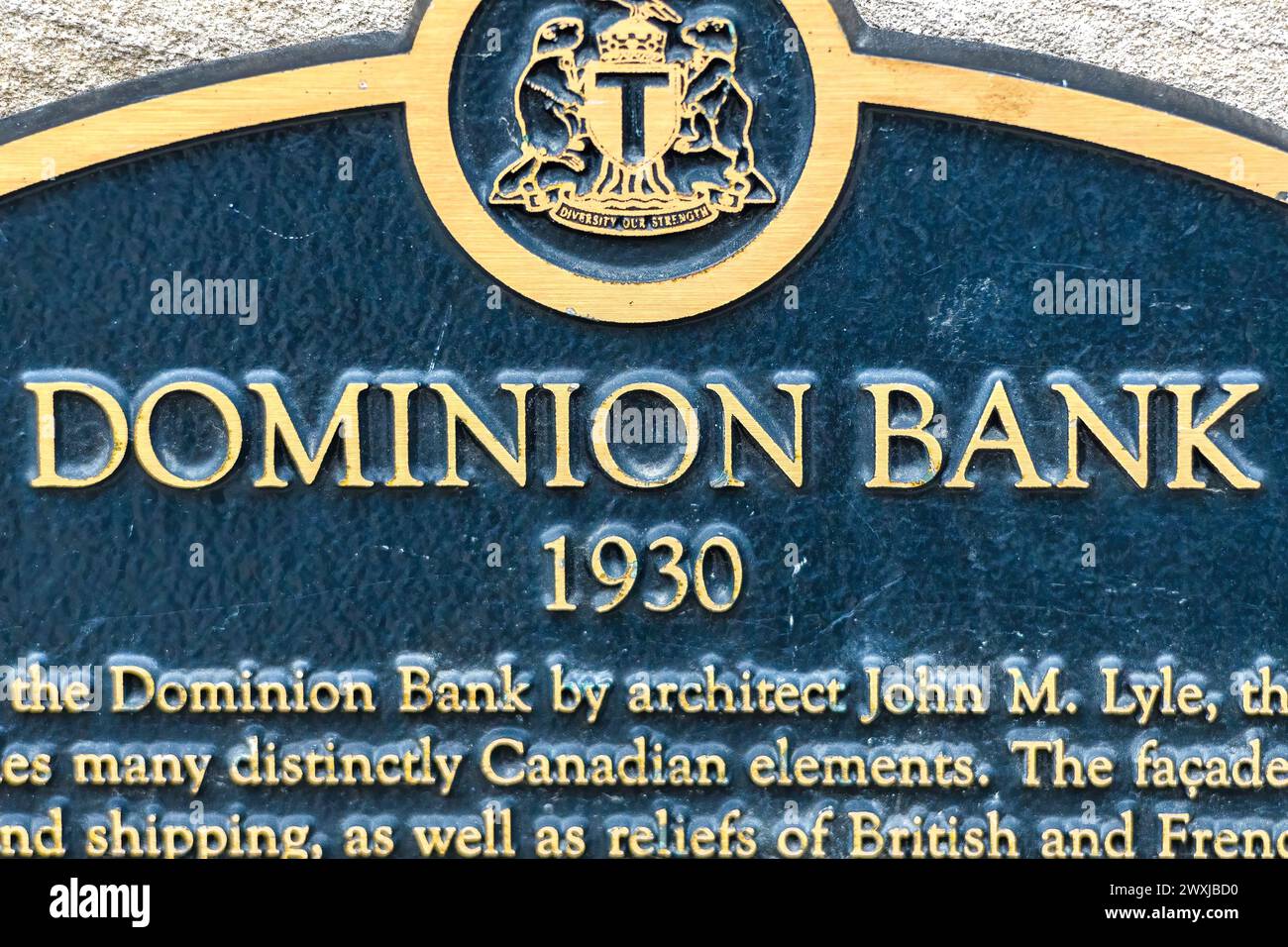 Heritage plaque with information text about Dominion Bank 1930 building ...
