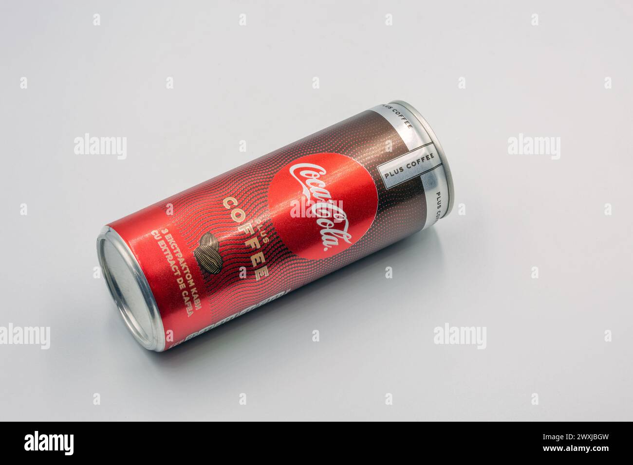 Kyiv, Ukraine - January 08, 2023: Studio shoot of Coca-Cola plus coffee ...