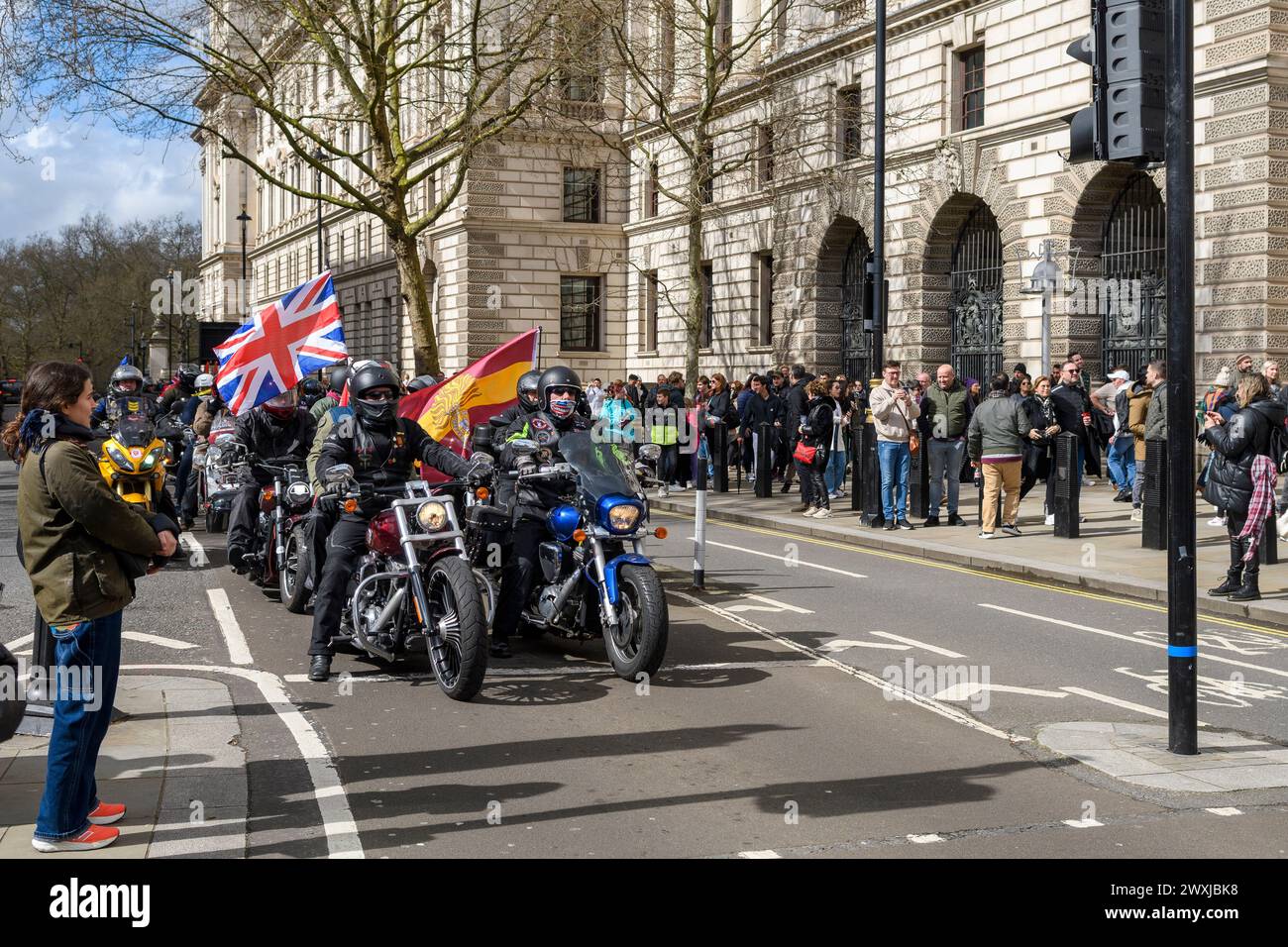 Motorcycle enthusiasts on the streets of Westminster, London during ...